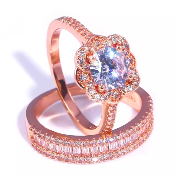 Jewelry | New Rose Gold Romantic 2pc Set Flower Ring | Poshmark